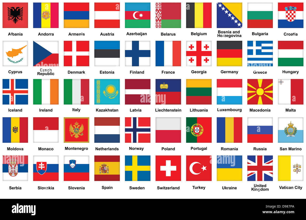 set of square icons with flags of Europe Stock Photo - Alamy