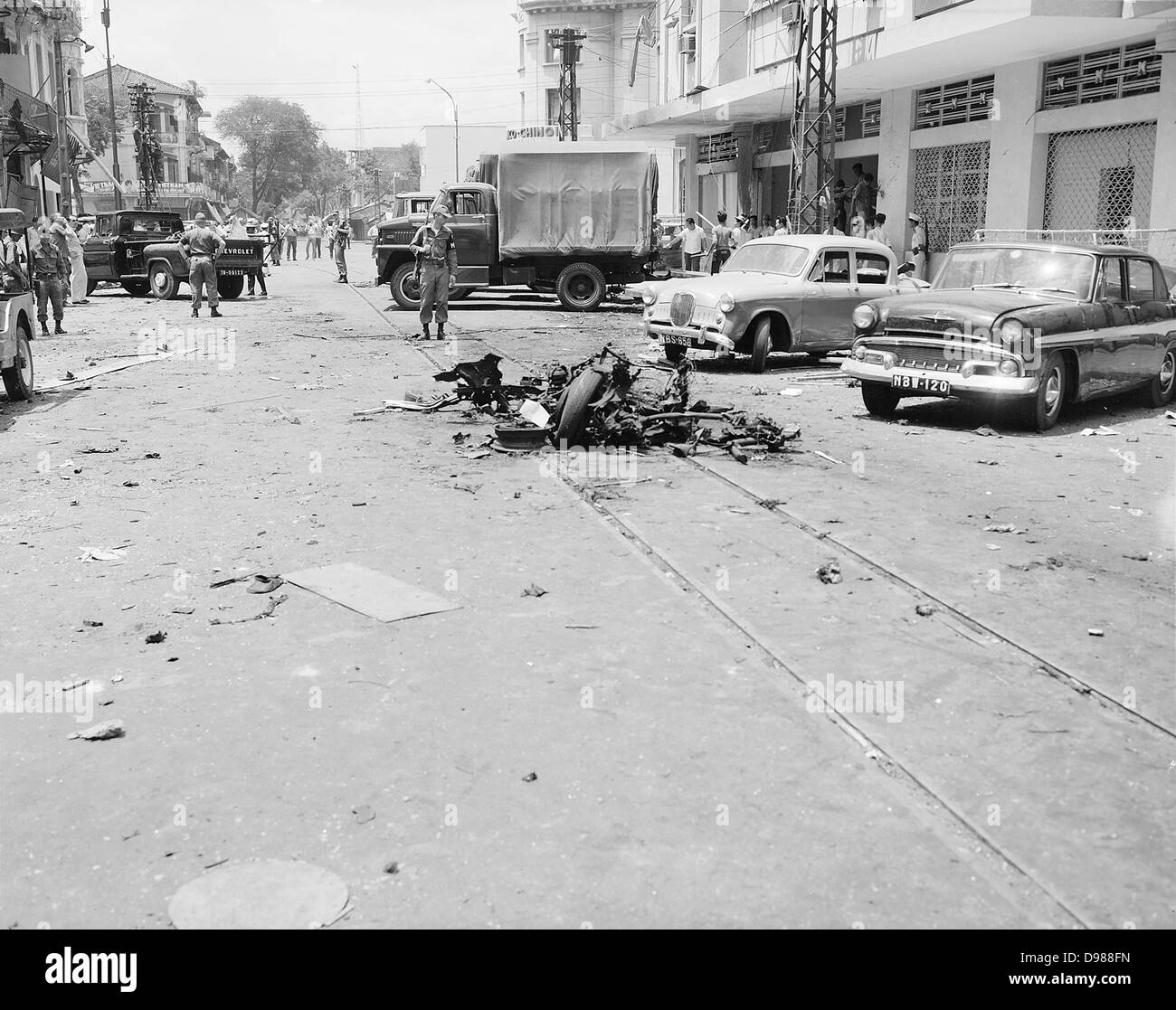 Scene of Vietcong North Vietnamese) terrorist bombing in Saigon ...
