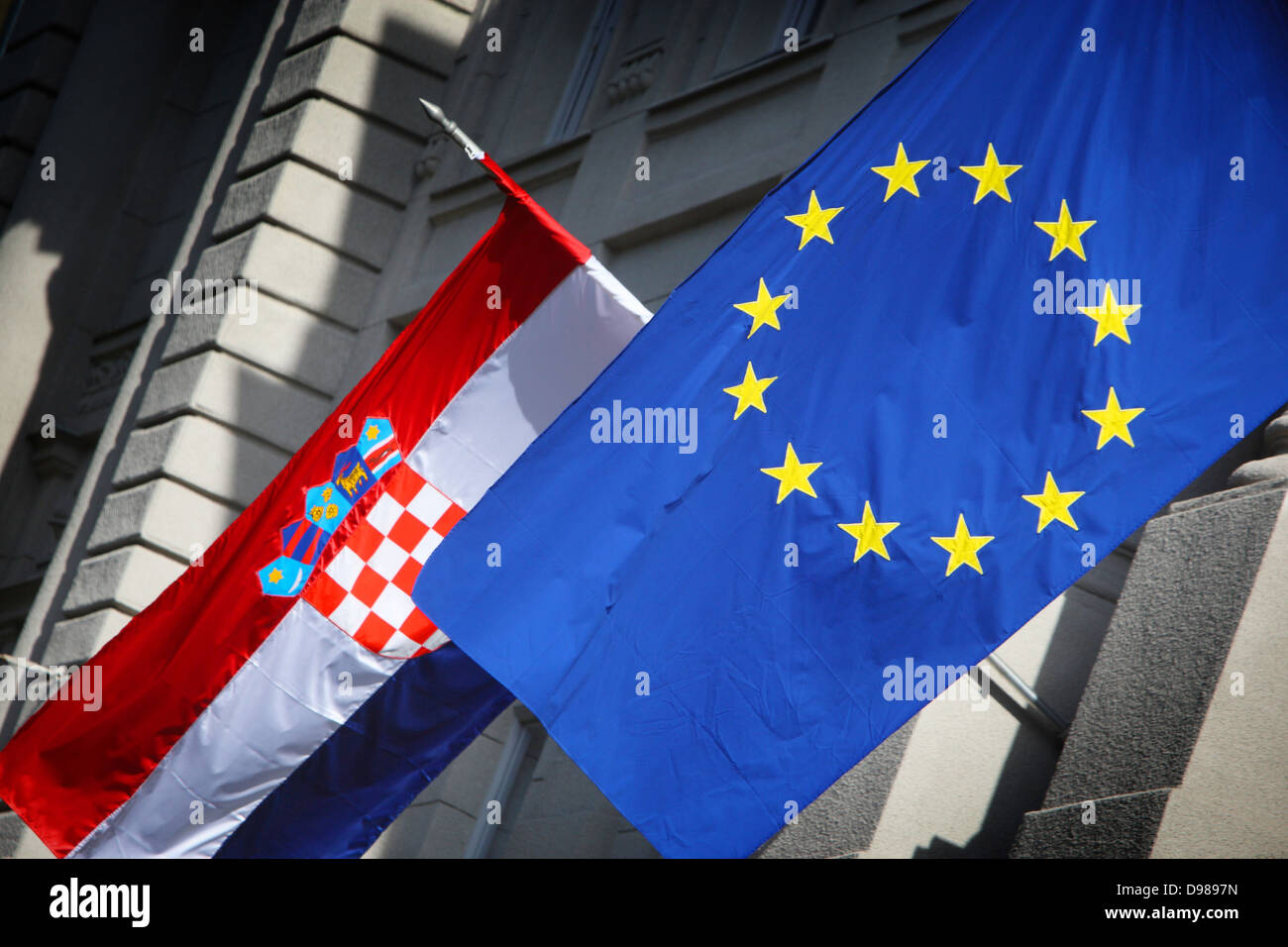 European Union and Croatian flag on Government building, Zagreb,Croatia ...