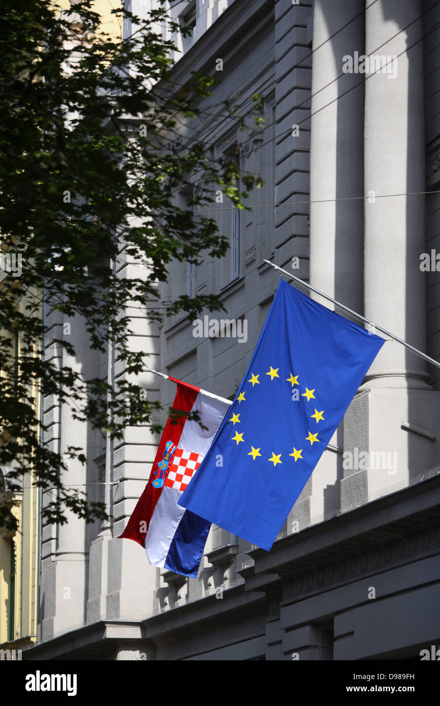 European Union and Croatian flag on Government building, Zagreb,Croatia ...
