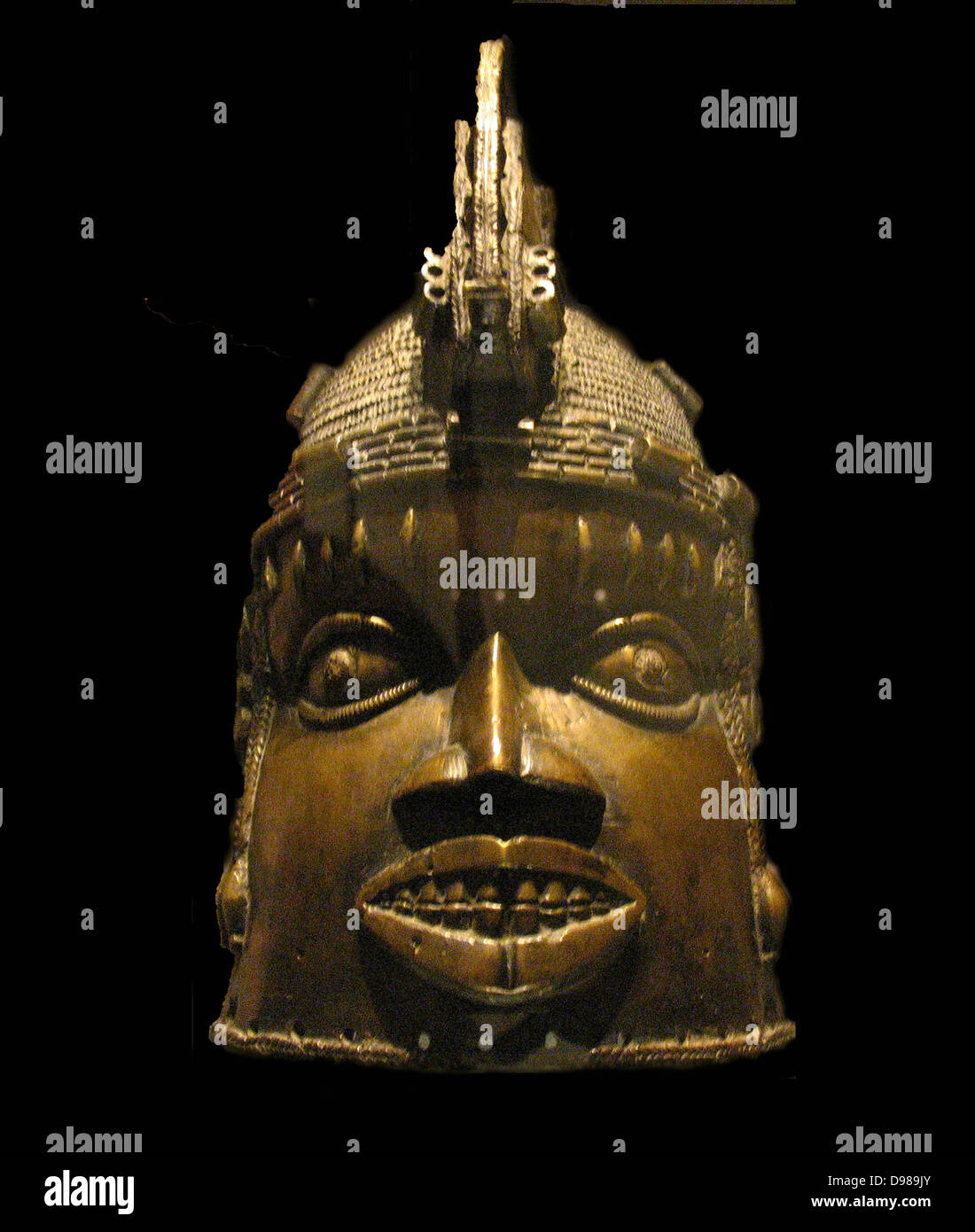 Brass helmet mask for the Ododua ritual, Benin, Nigeria. Edo peoples ...