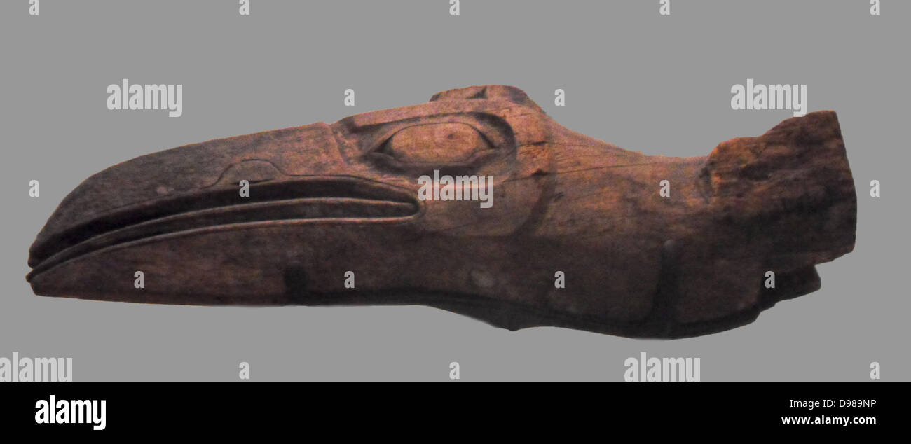 Raven crest (red cedar) from the summit of a pole or beam end. Haida ...