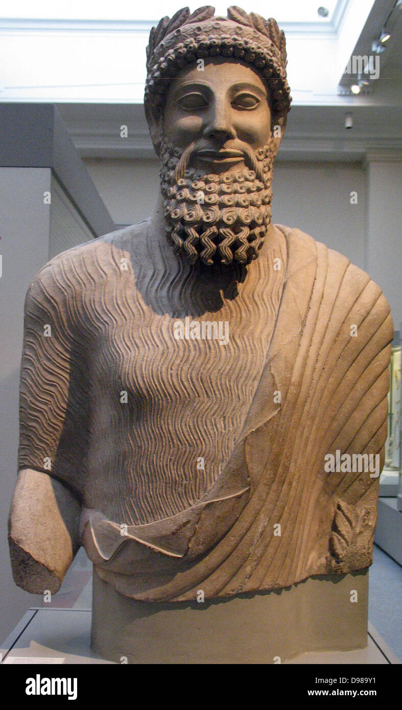 Colossal limestone statue of a bearded man. Made in Cyprus about 450 BC ...