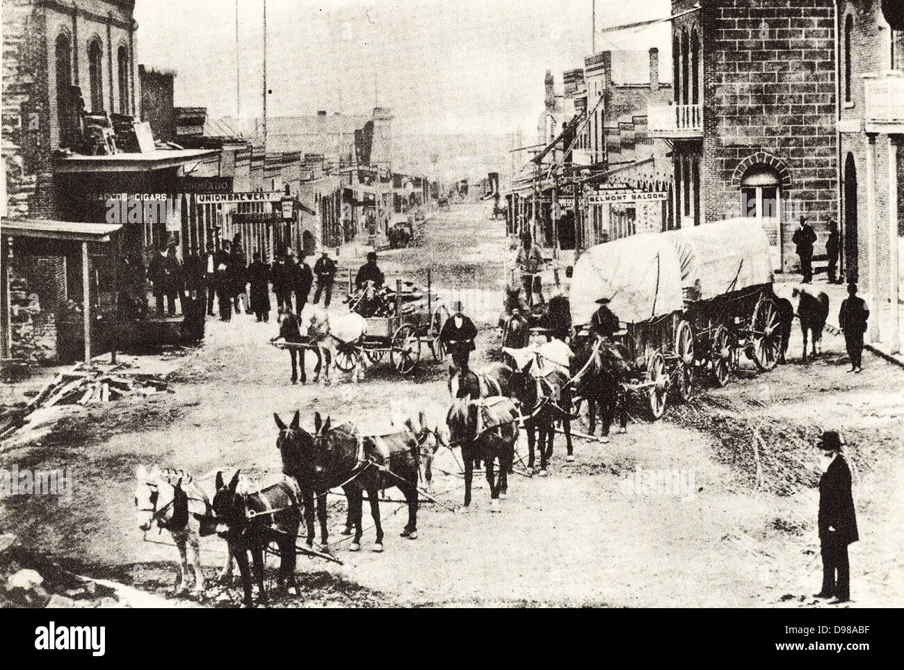 The main street of Helena, 1869, a typical town in the American West ...