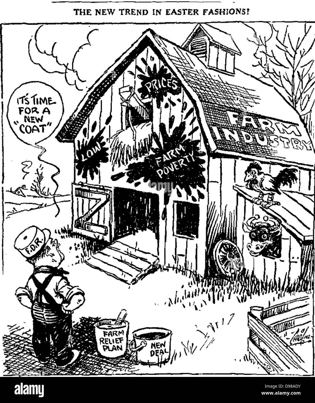 US president Franklin Roosevelt depicted as donor of farm relief under ...