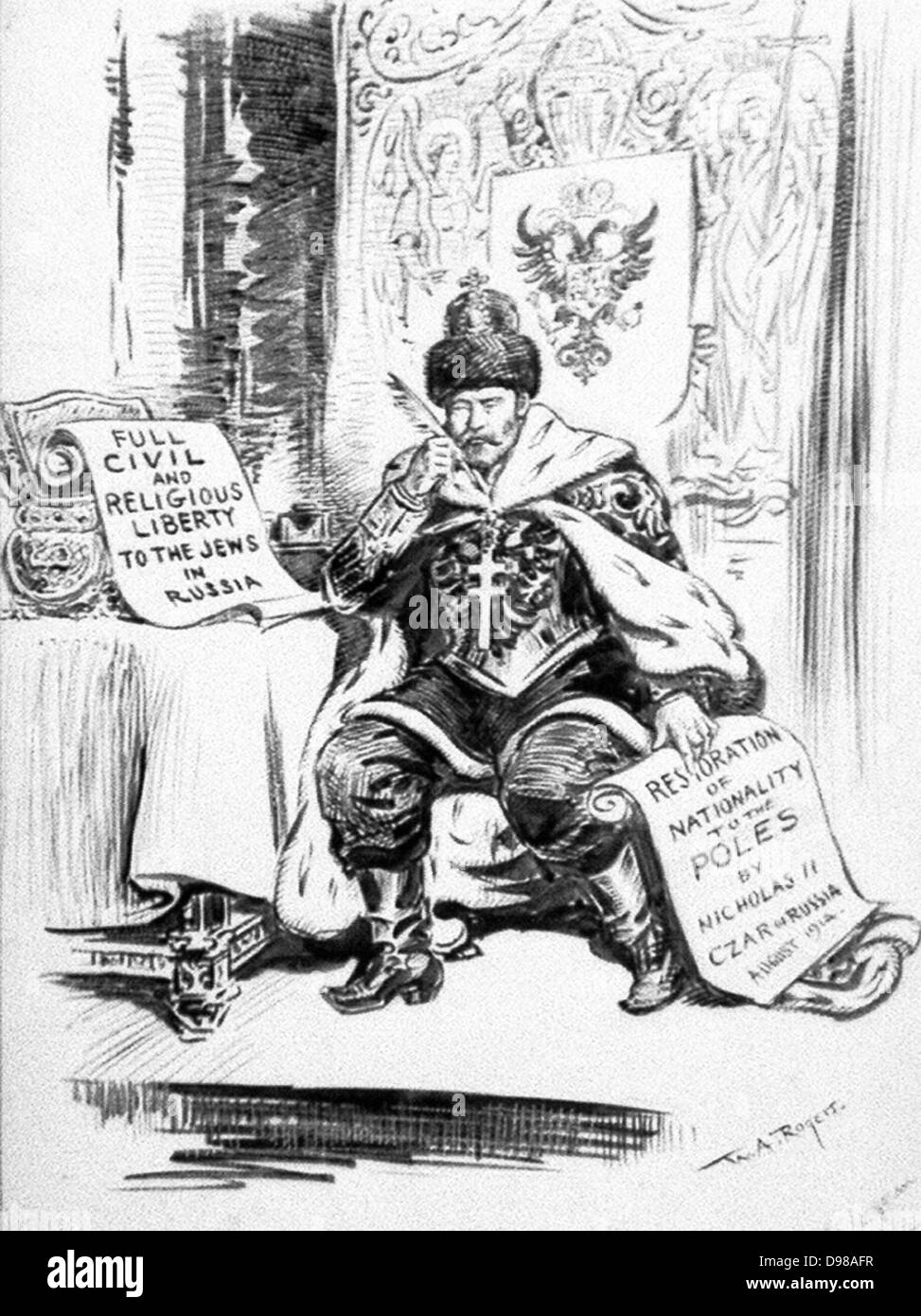 Nicholas II Tsar of Russia, surrounded by petitions for reform in 1914 ...