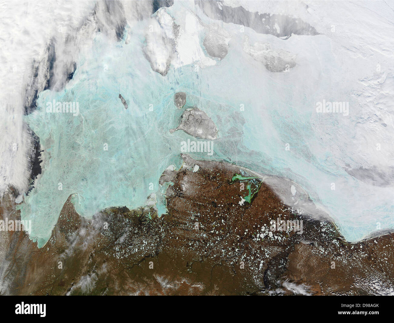 The winter sea ice in the east Siberian Sea. True-colour Moderate ...