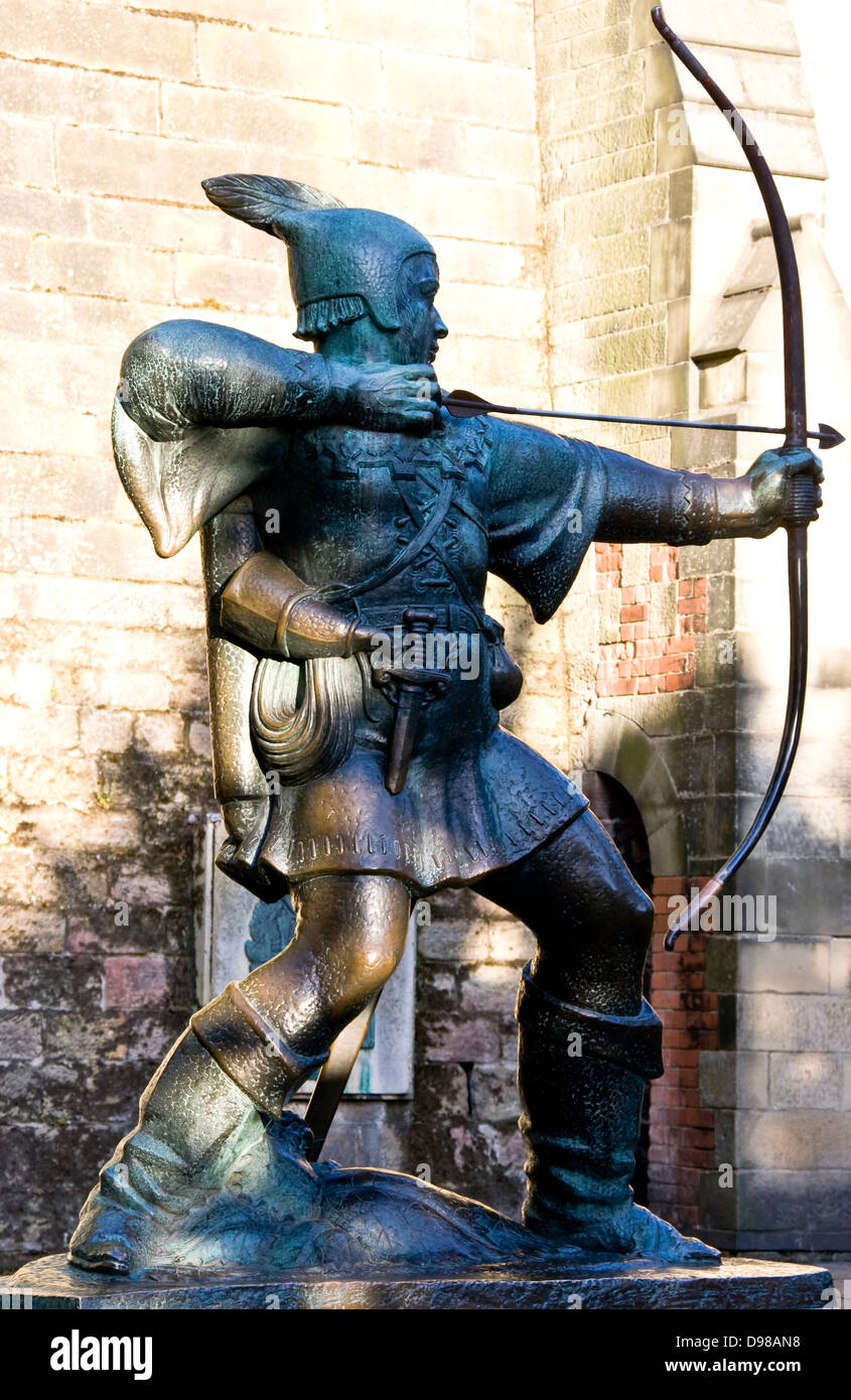 Bronze statue monument memorial of Robin Hood hero outlaw Nottingham ...