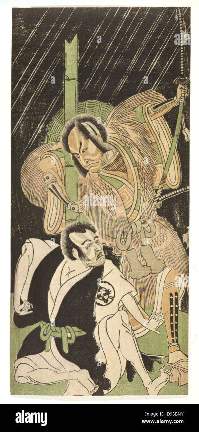 Actors as Samurai', coloured woodblock print. Katsukawa Shunsho (1726 ...