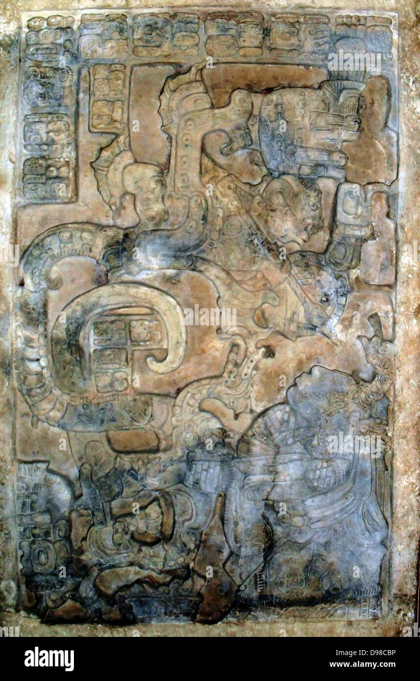 Lintel 25, Maya, about AD 725. On the second lintel at Yaxchilan, the ...