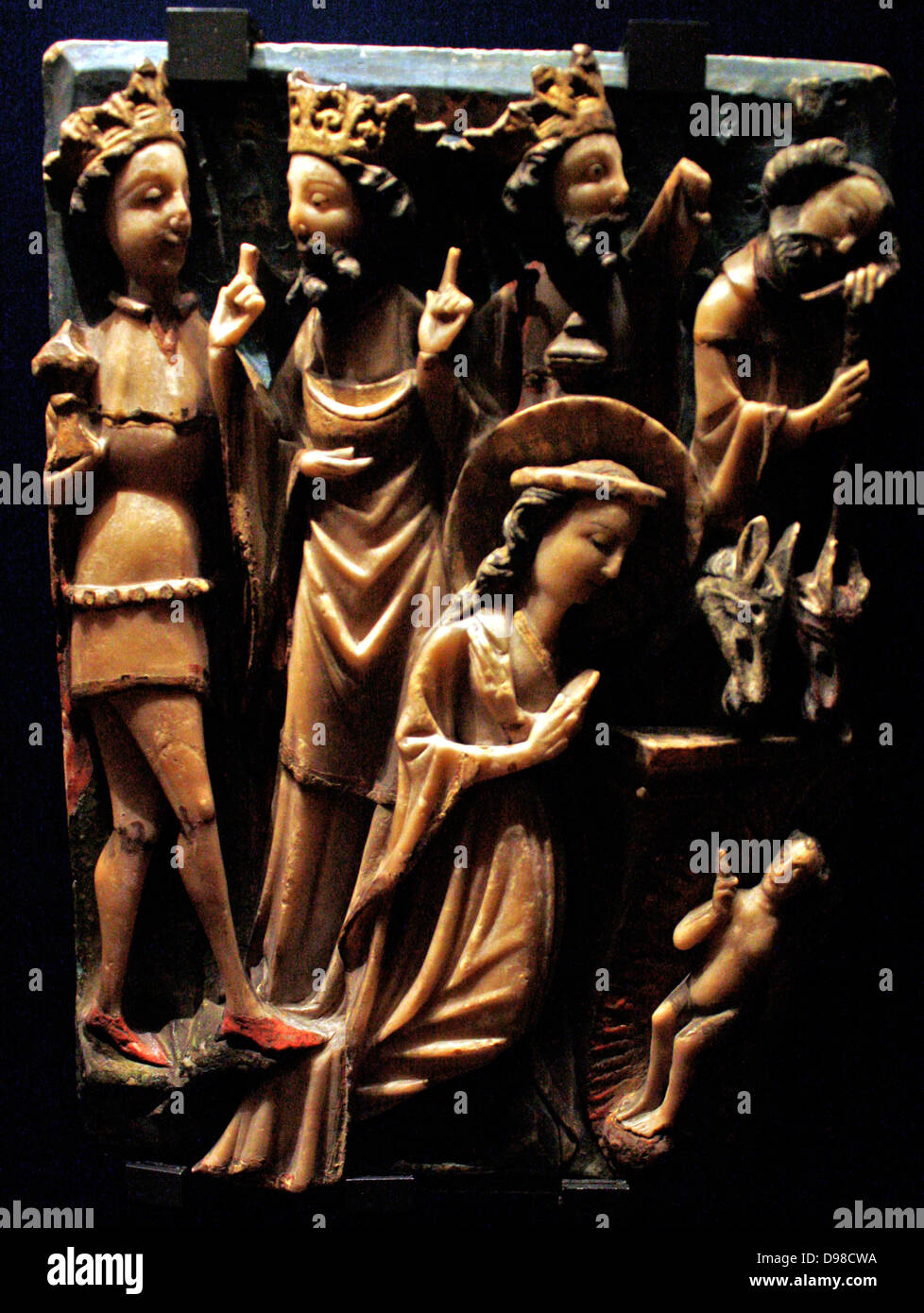 Carved panels showing the scenes of the Annunciation and the Adoration ...