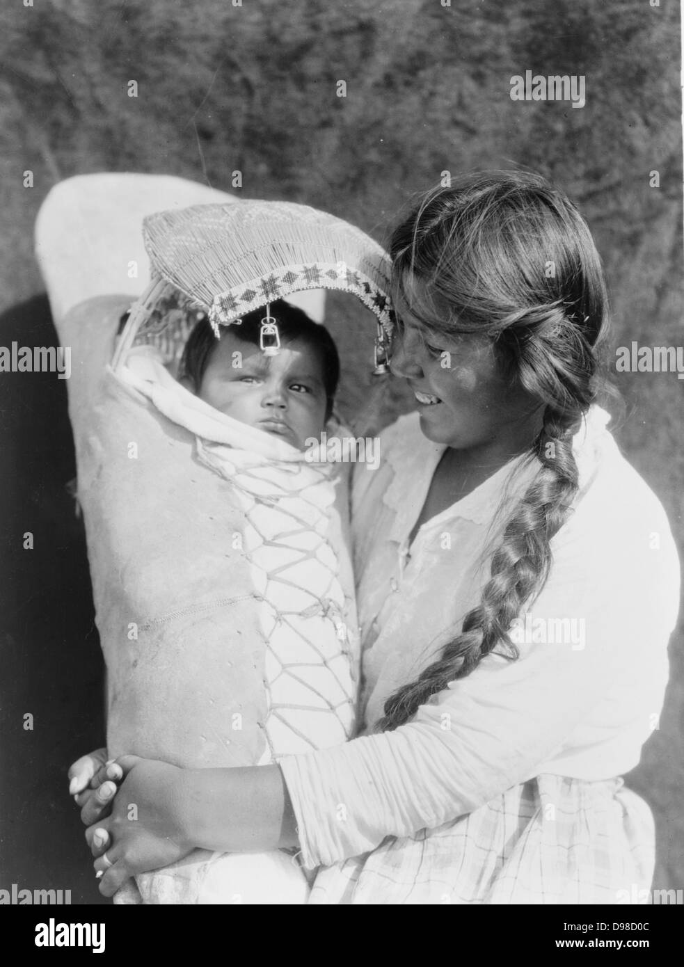 Native American Indian Achomawi mother and child, 1923. Photograph by ...
