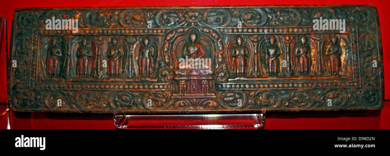 Buddhist book cover painted and gilded wood. Tibet around 1000. This ...