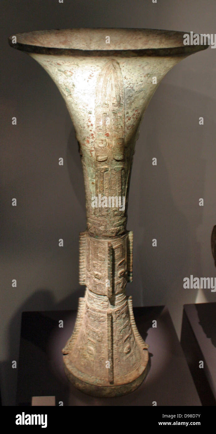 Bronze ritual wine vessel, gu, Shang dynasty, Anyang period, about 1200 ...