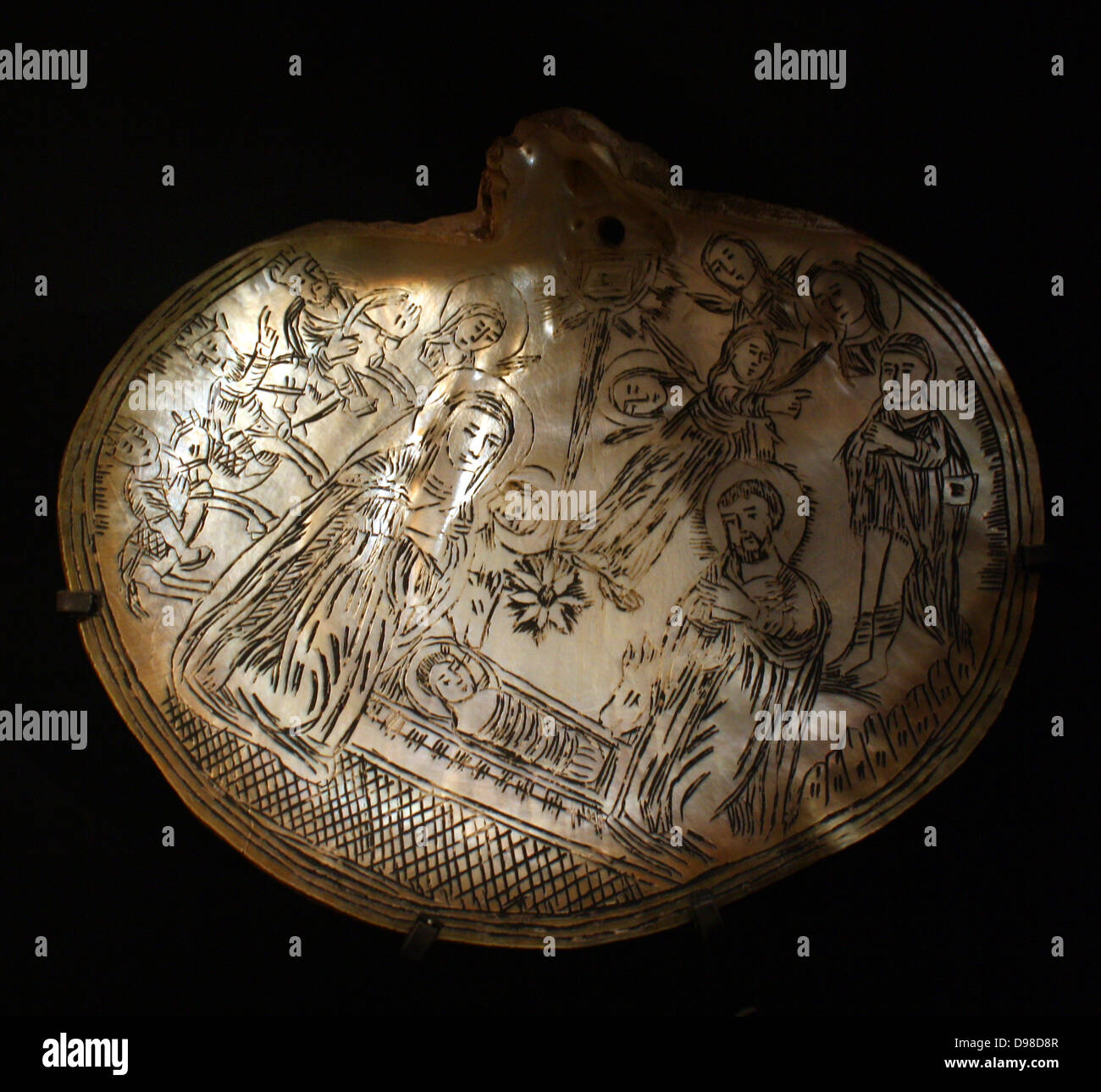 Pearl oyster shells. Decorated shells were made in the Holy Land from ...