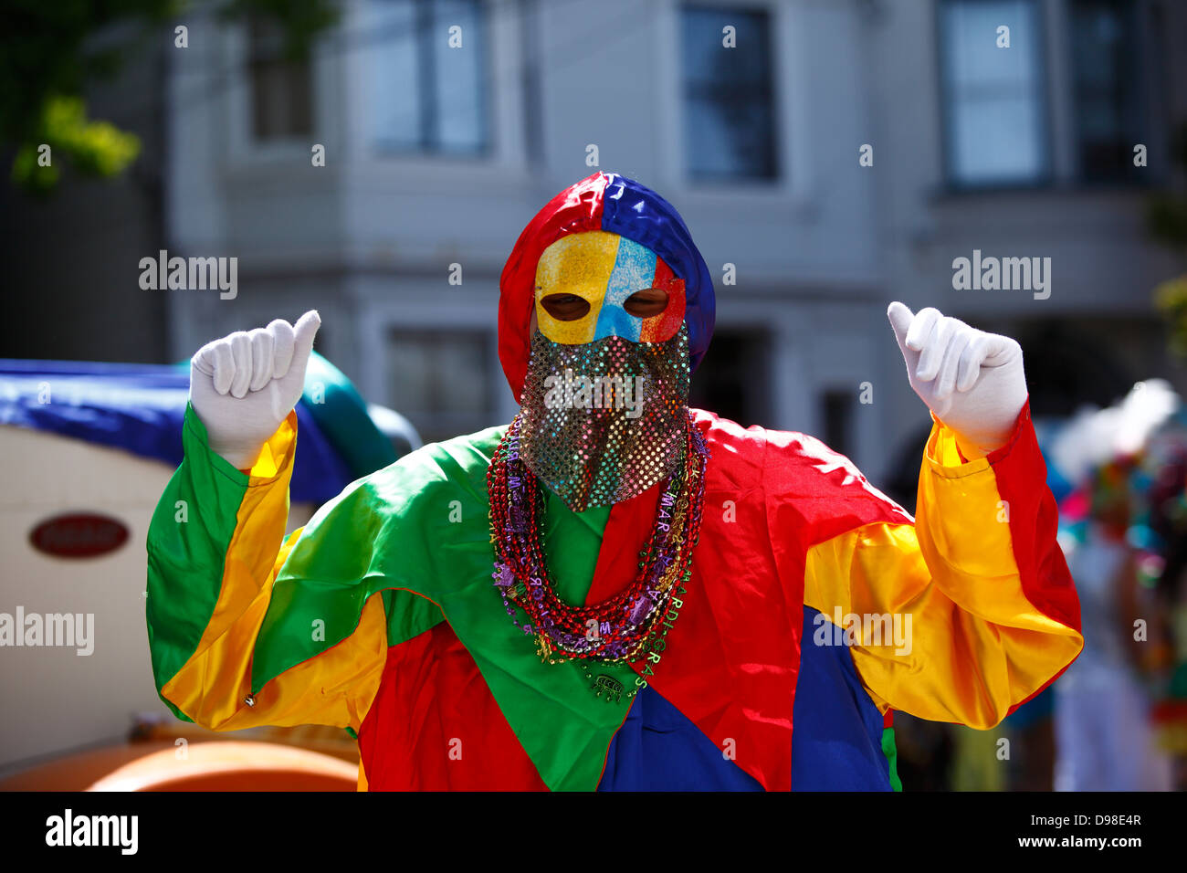 Young man wearing a colorful mask at Carnaval parade in Mission ...