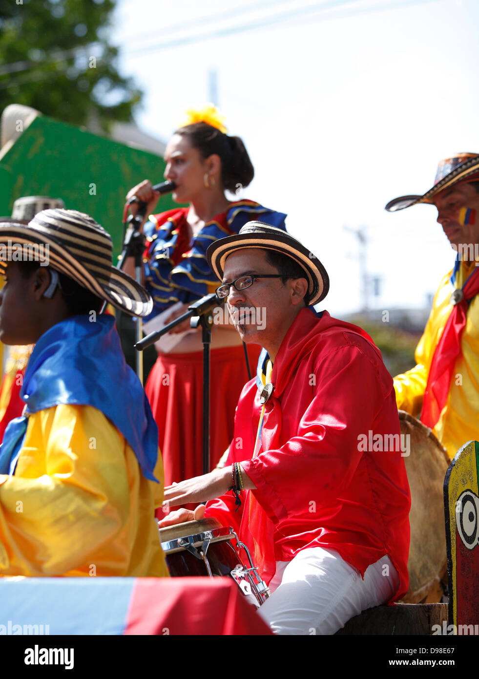 Colombian musicians on a float at carnaval parade at Mission District ...