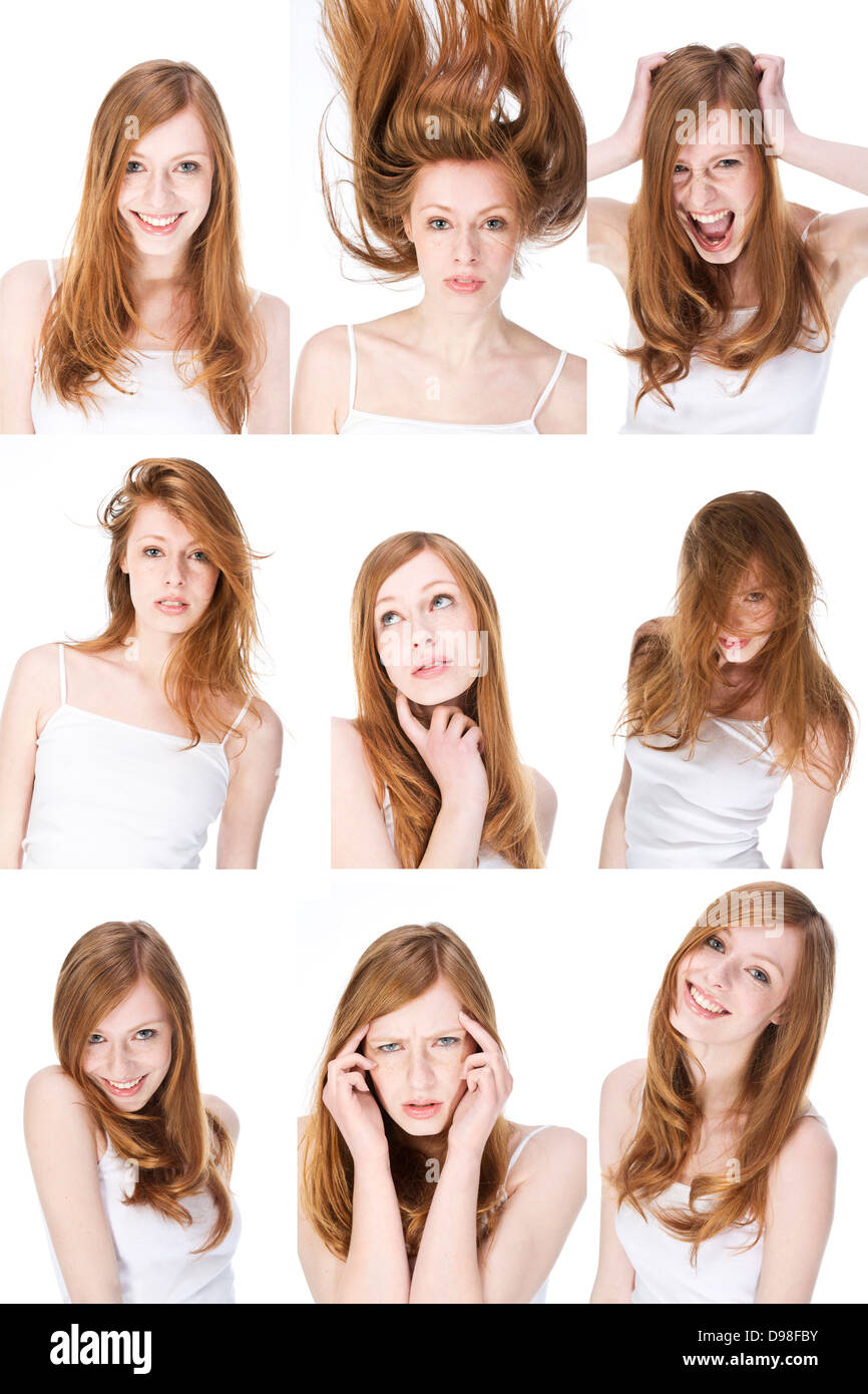 Young woman making different faces Stock Photo - Alamy