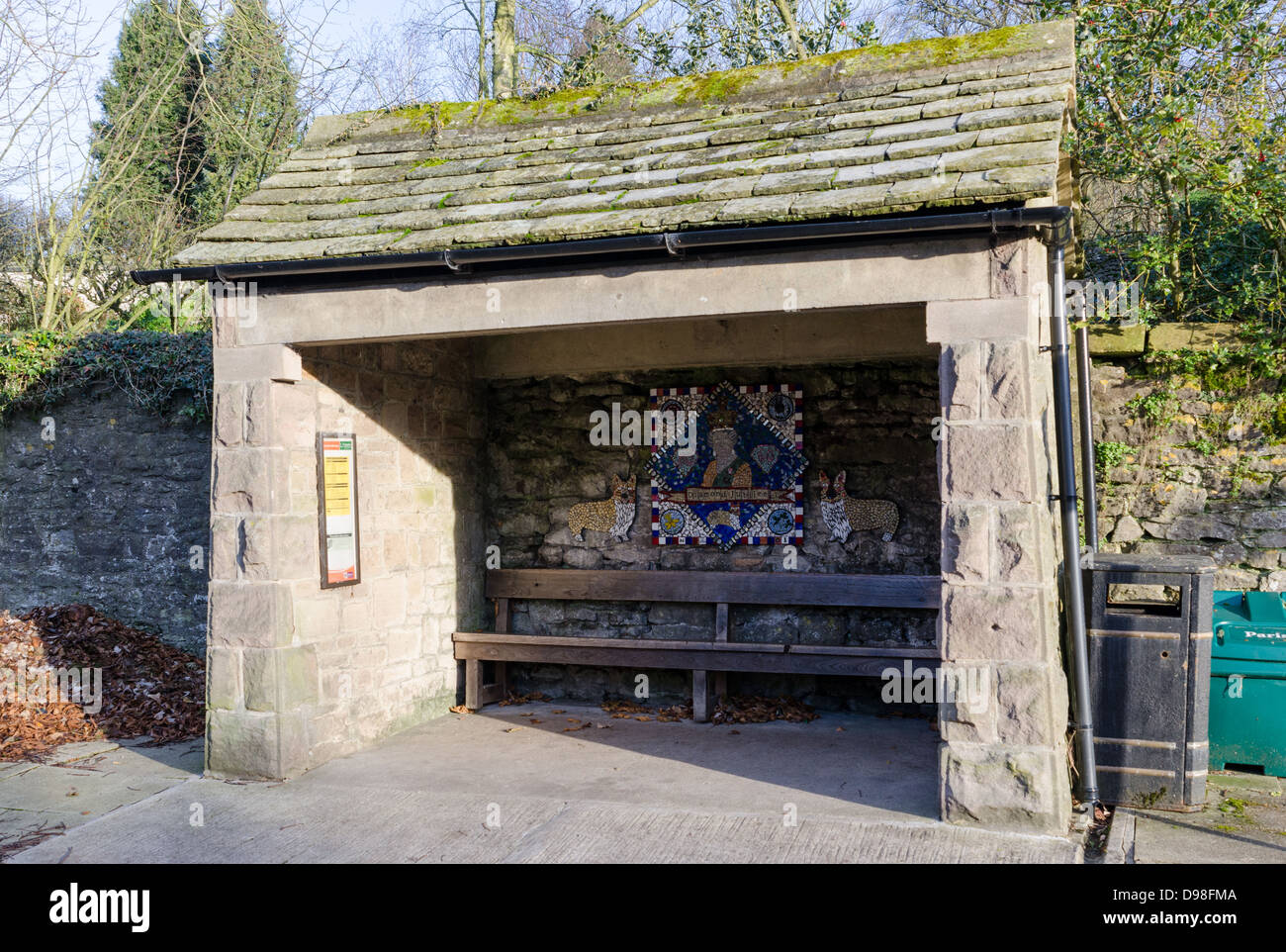 Stone bus shelter in the Peak District village of Great Longstone ...