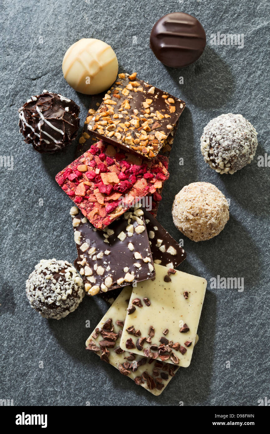 Variety of Praline chocolates, close up Stock Photo - Alamy