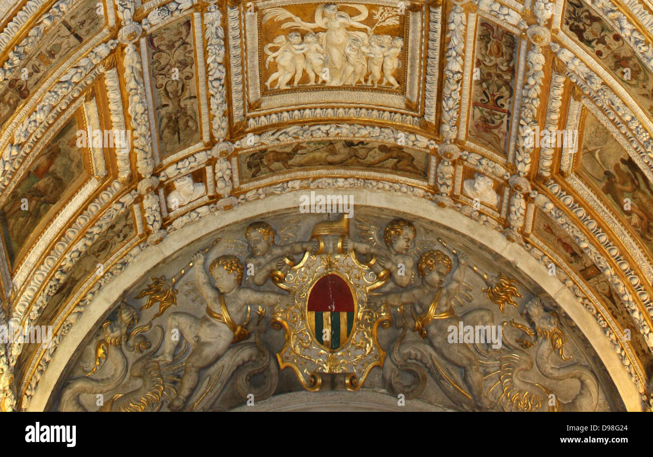 (Detail)The ceiling of the Scala D'oro (Golden Staircase) from the Doge ...