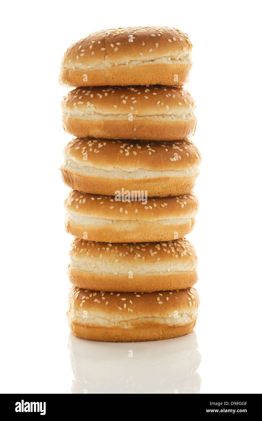 Hamburger bread stack on white background, close up Stock Photo - Alamy