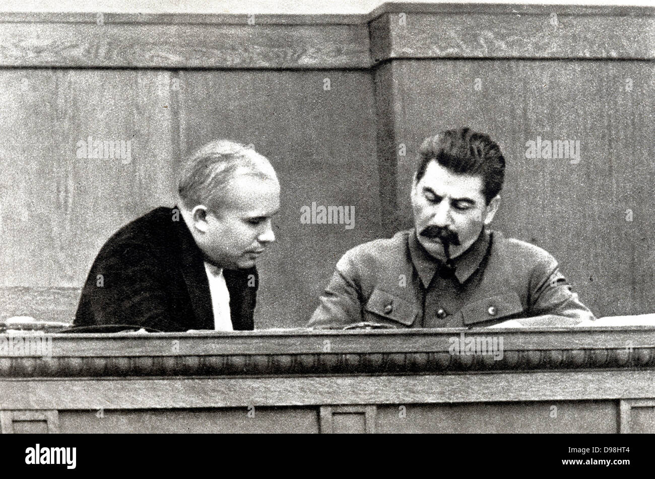 Joseph Stalin and Nikita Khrushchev in 1936. Stalin 1878 – 1953, was ...