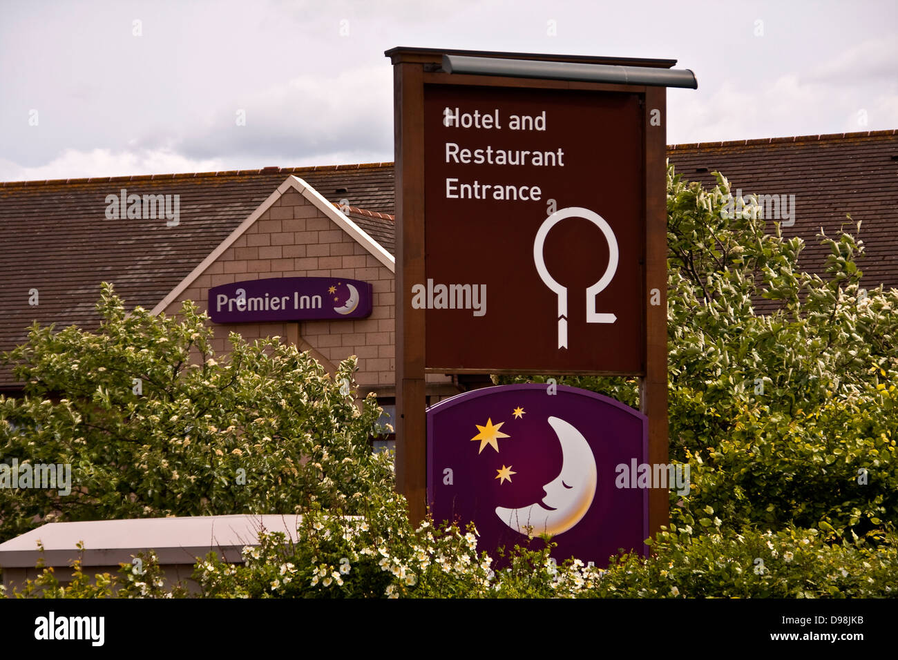 Hotel and restaurant sign at the front entrance of the Premier Inn in ...
