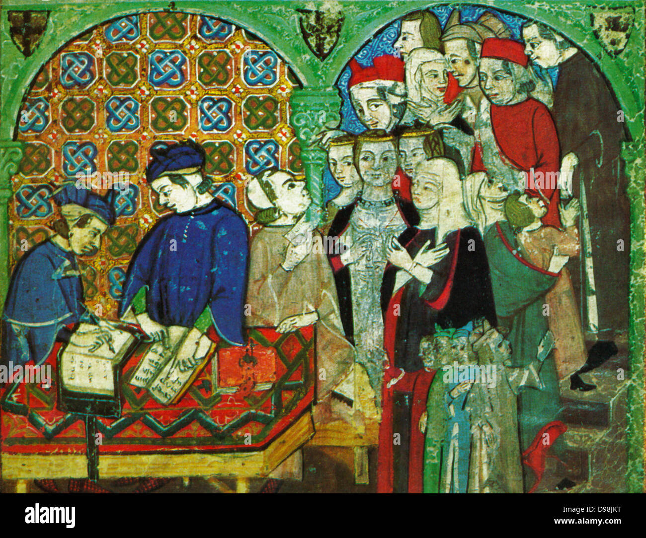 Banking in medieval Genoa, Italy, depicted in a 15th Century, Italian ...