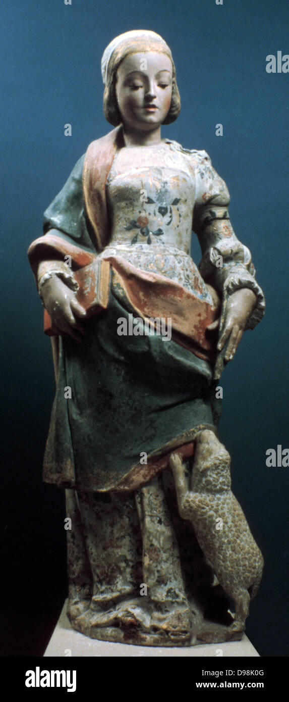 Figure of St Agnes with a lamb. Jean de Rouen also called Joao de Ruao ...
