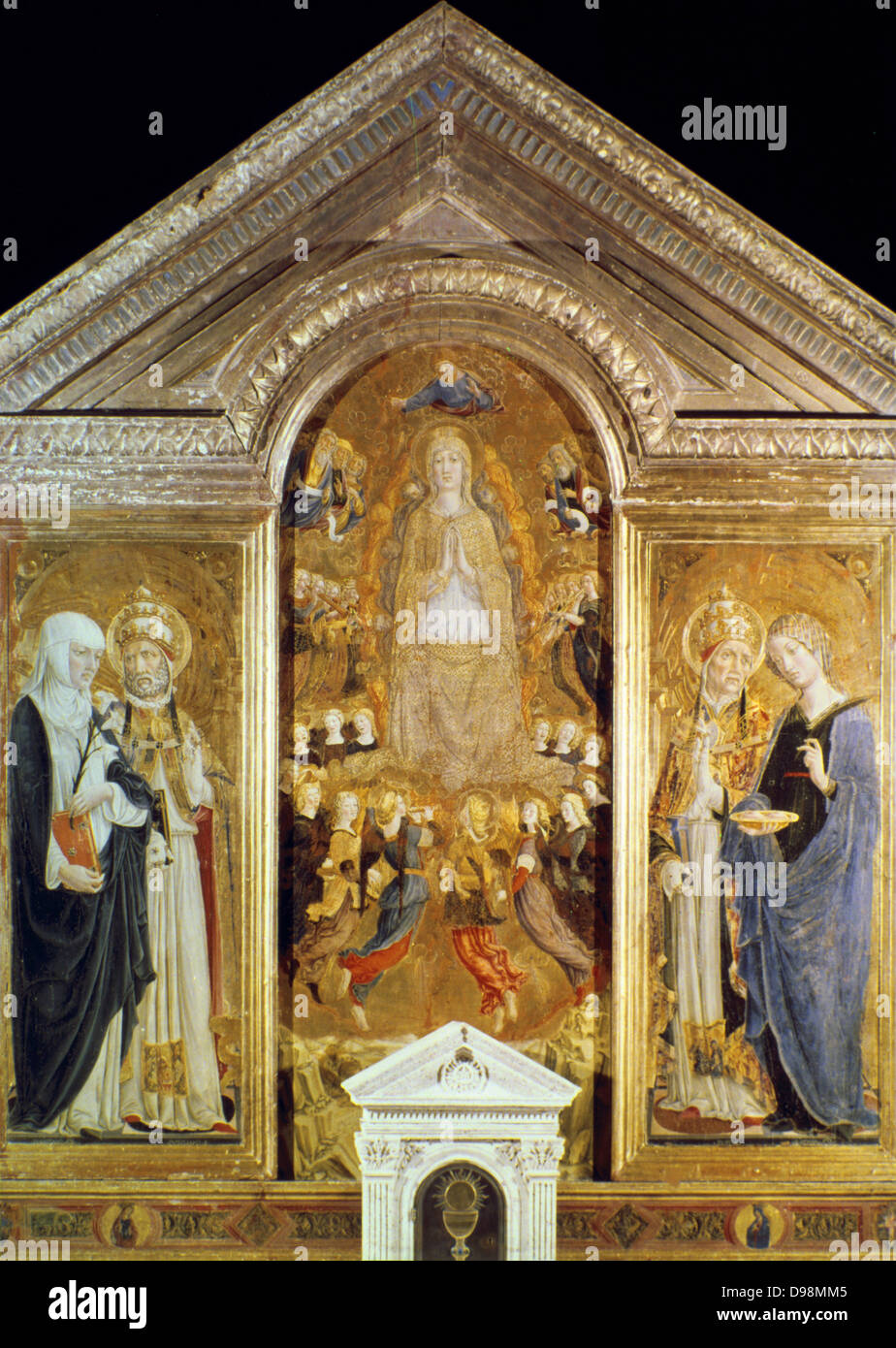 Assumption of the Virgin with Four Saints'. Painting on panel ...