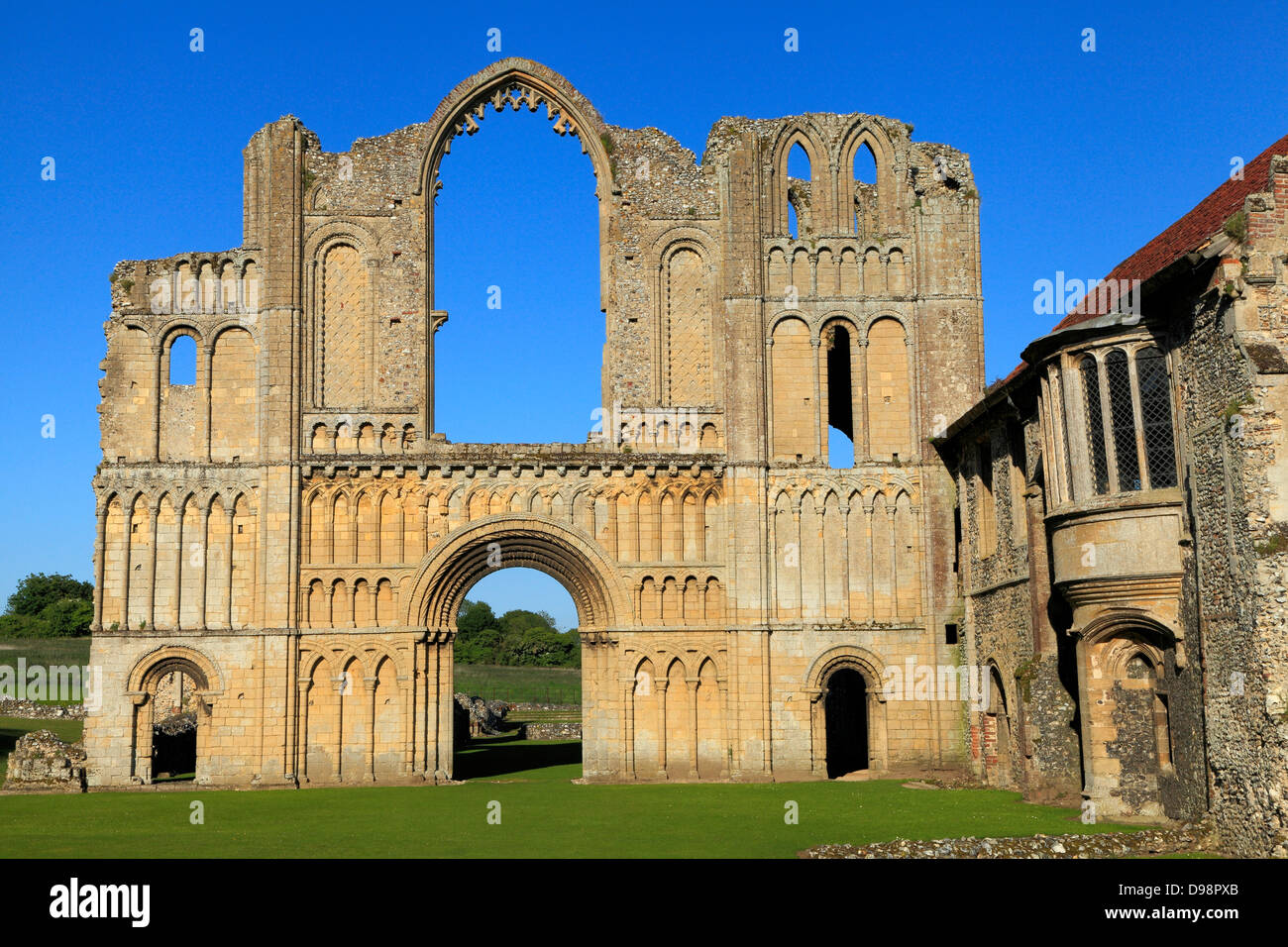 Castle Acre Priory, Norfolk, west front of priory church and Priors ...