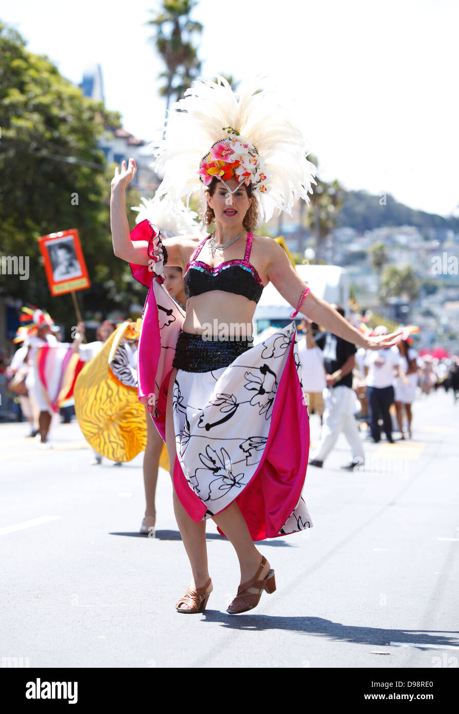 Colorful dancers during carnaval parade in Mission District, San ...