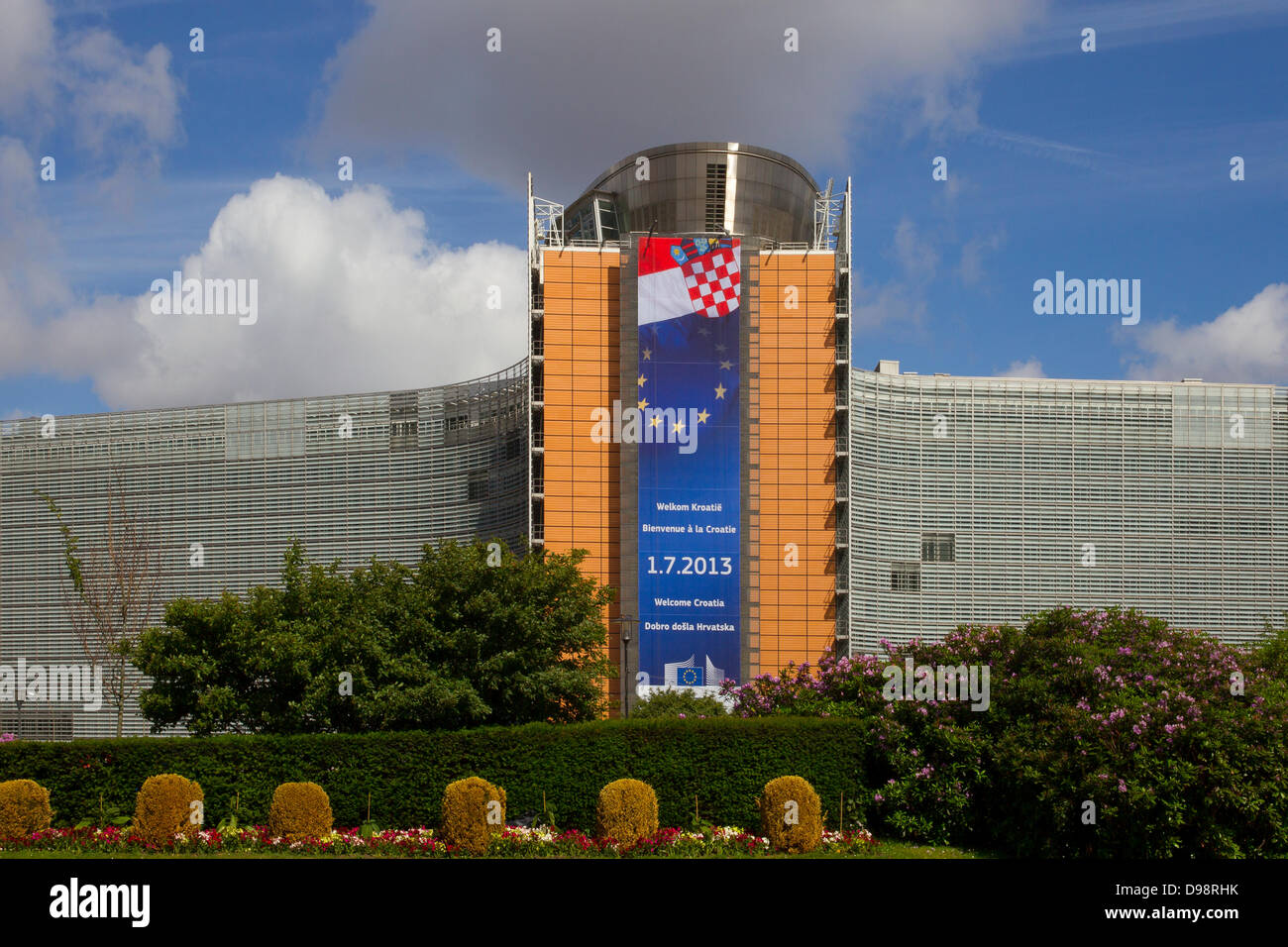 Welcome banner on the European Commission building in Brussels prior to ...