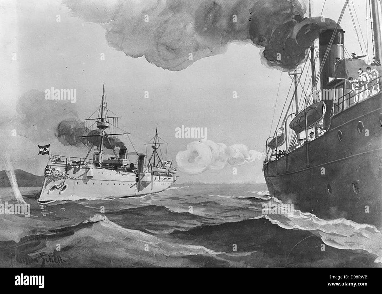 Spanish-American War 1898: USS McCulloch, Cruising cutter, firing a ...