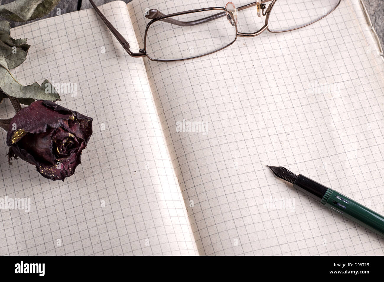 Red Rose on Old notebook ,love letter Stock Photo - Alamy