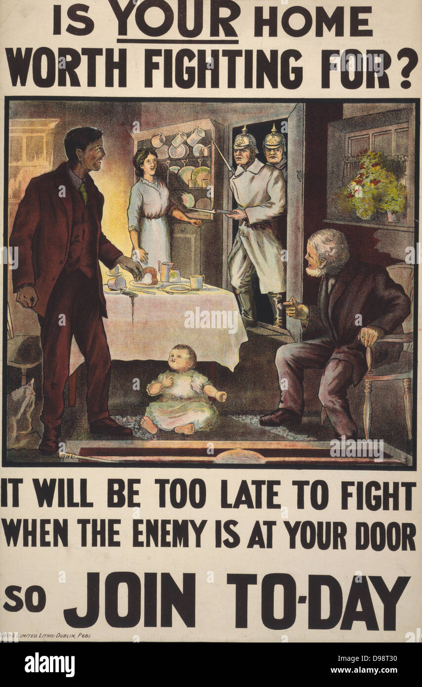 World War I recruitment poster published in Dublin, 1915. Is YOUR Home ...