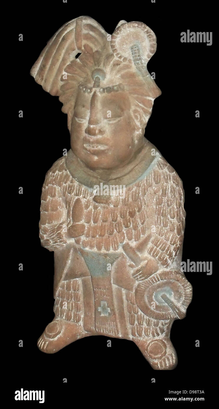 Mayan priest holding a knife and a fan earthenware hi-res stock ...