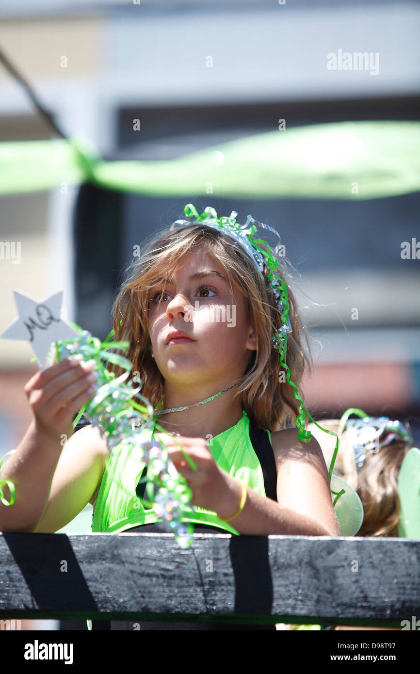 Little girl on a float during carnaval parade in Mission District, San ...