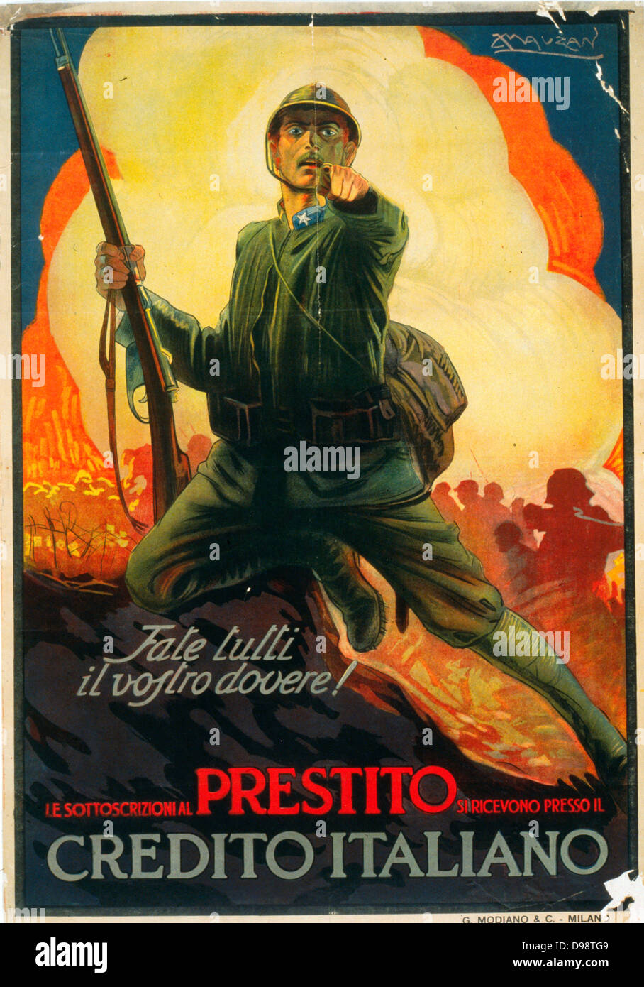 Austro-Hungarian officer reading an Italian propaganda wall poster in ...