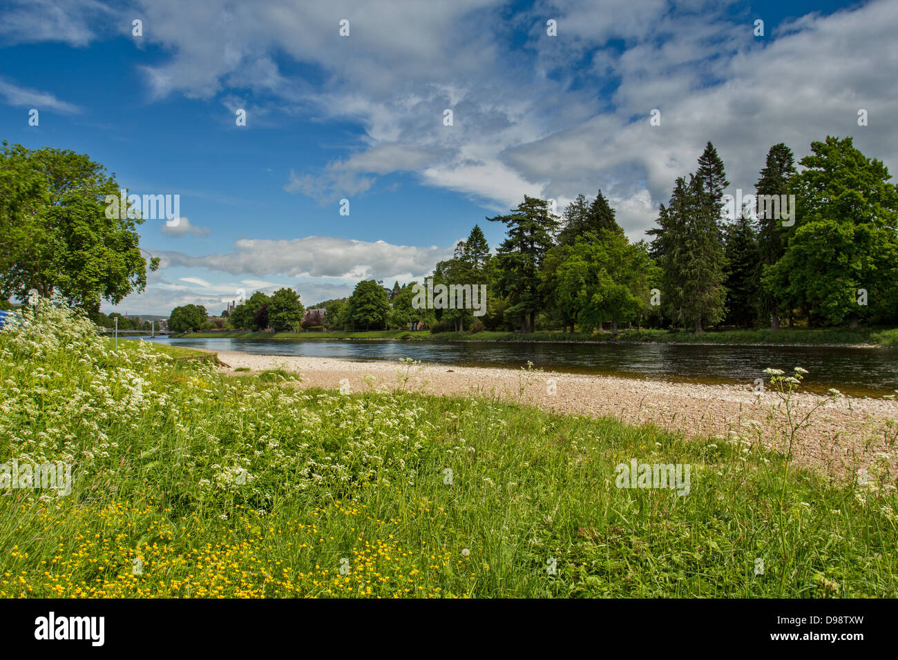 RIVER NESS FLOWING THROUGH INVERNESS CITY WITH CASTLE AND SUSPENSION ...