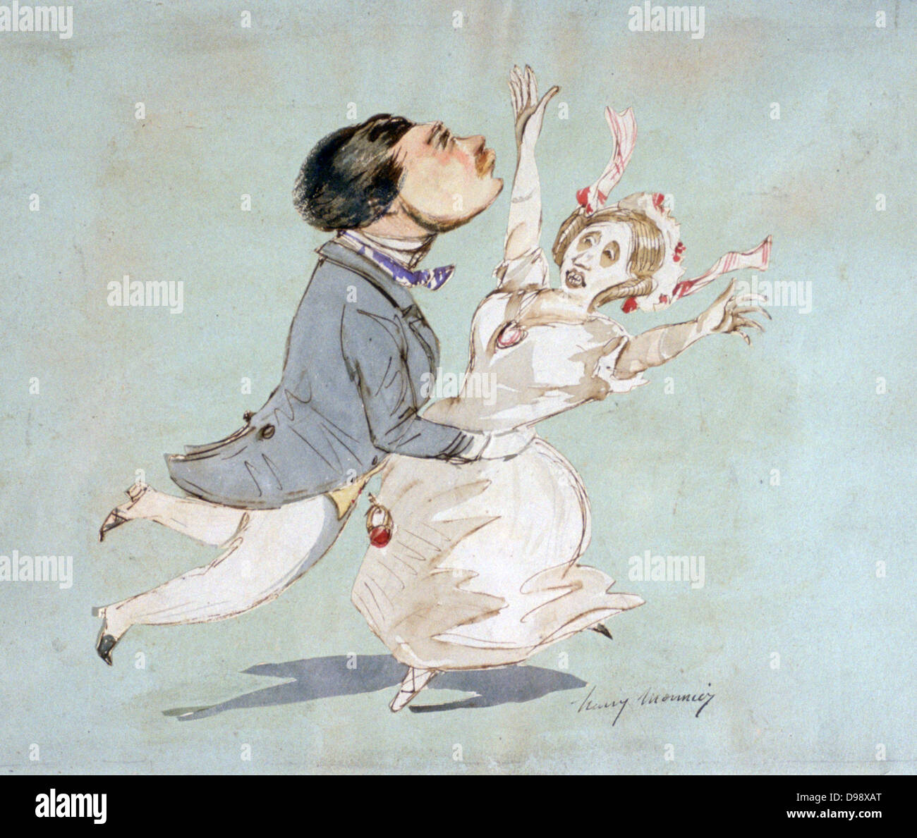 The Couple'. Watercolour by Henri Monnier (1805-1877) French cartoonist ...