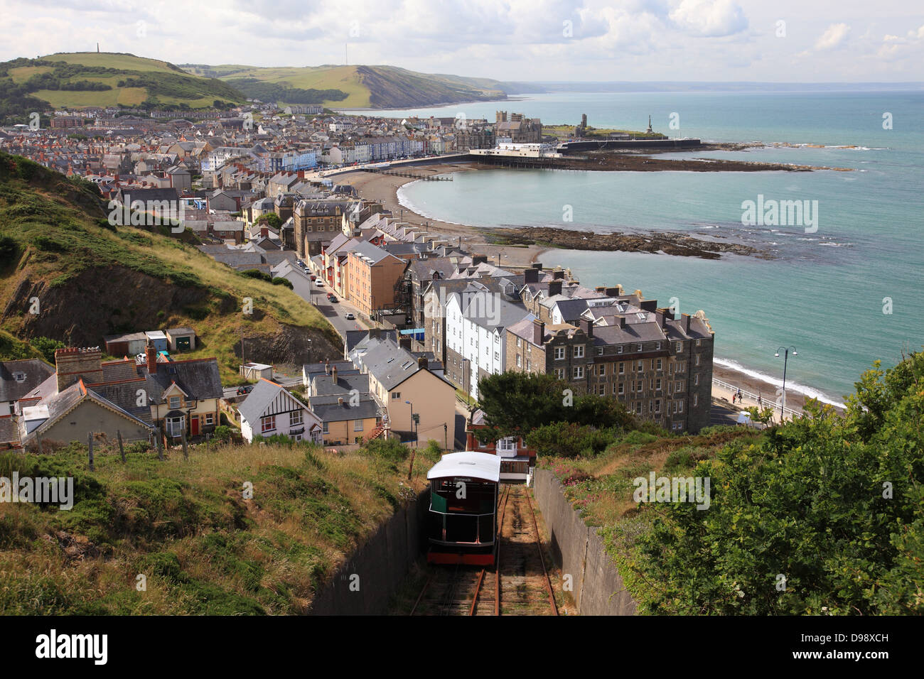 View of Aberystwyth beach, bay and promenade from Constitution Hill ...