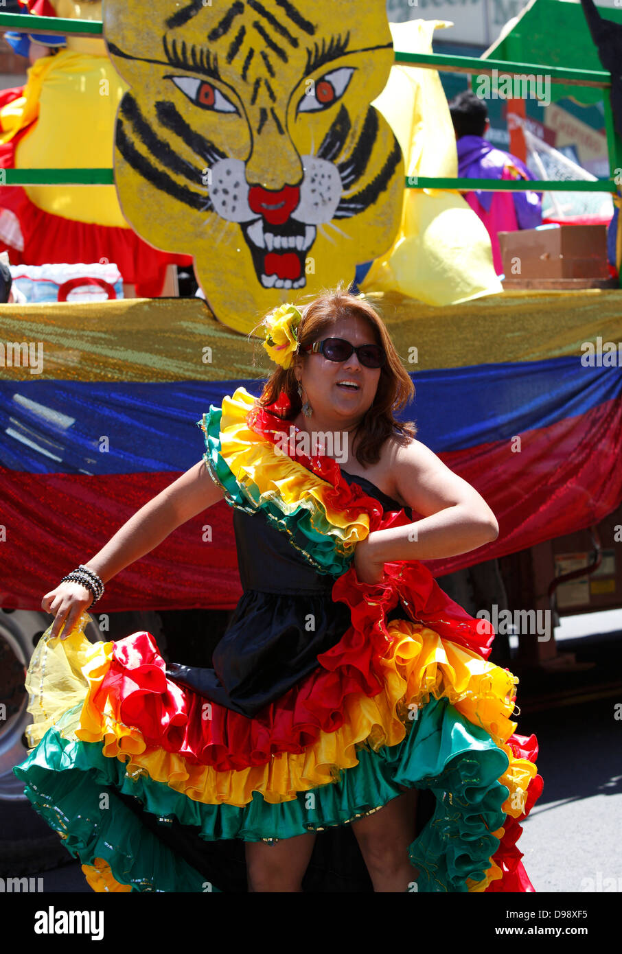 Colombian dancer at Carnaval parade in Mission District, San Francisco ...
