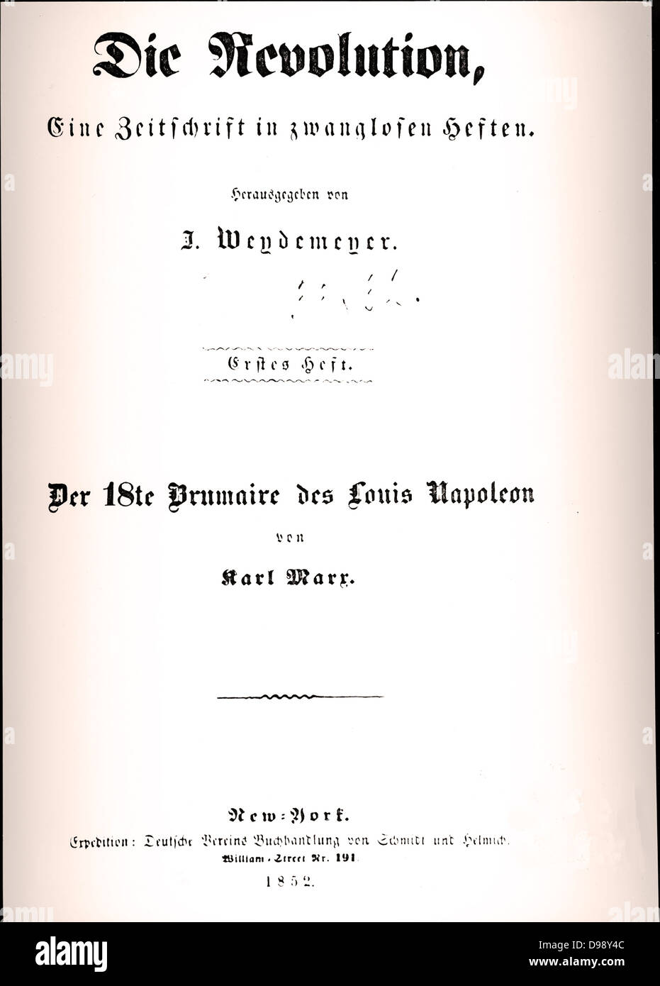 Title page from Karl Marx book 'Die revolution 1852 Stock Photo - Alamy