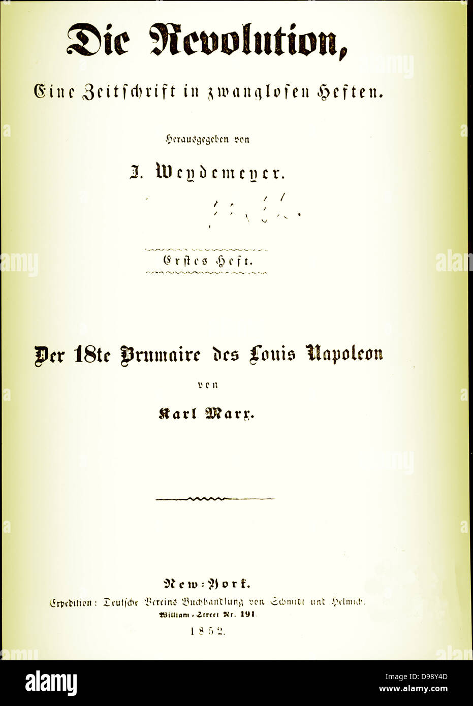Title page from Karl Marx book 'Die revolution 1852 Stock Photo - Alamy