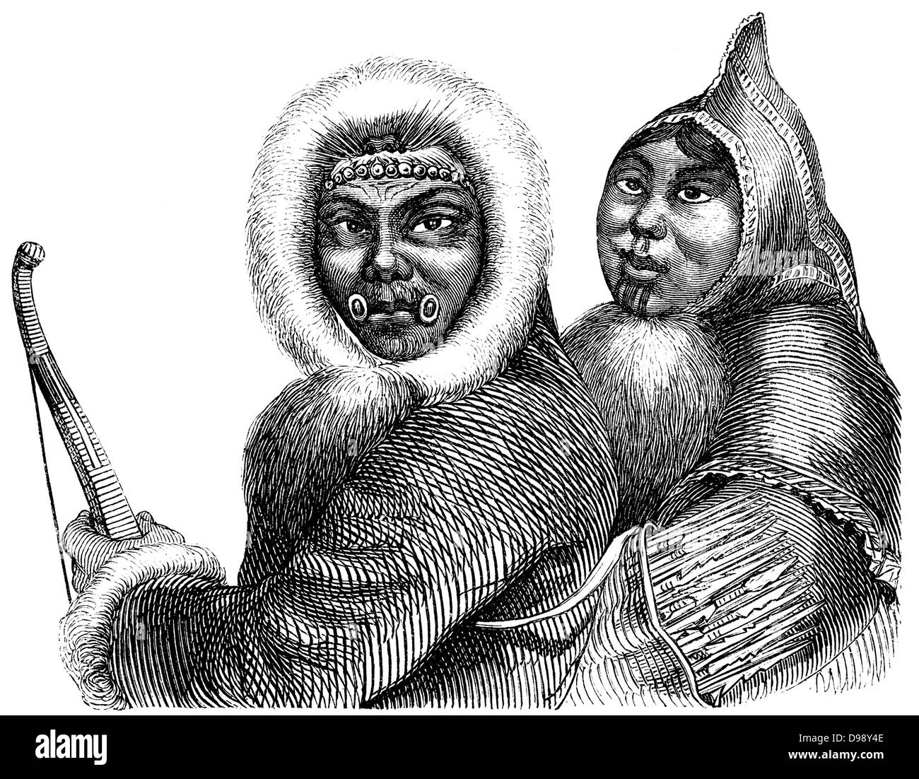 Inuit people, people picture from the 19th Century, 1864, Germany ...
