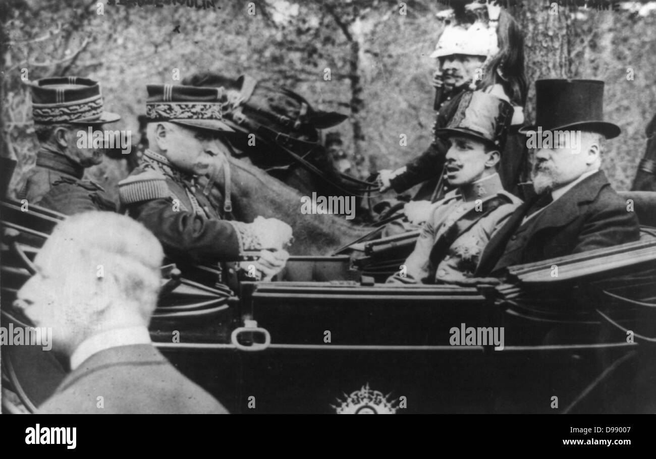 King Alphonso XIII of Spain on a state visit to France shown in a ...