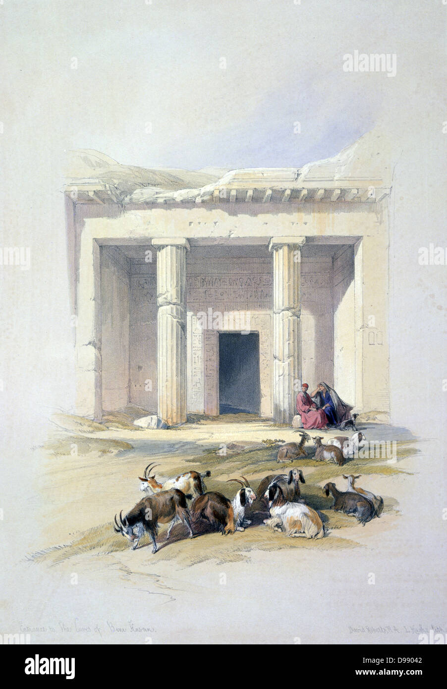 Entrance to the Caves at Beni Hasan'. Lithograph of 1856 after David ...