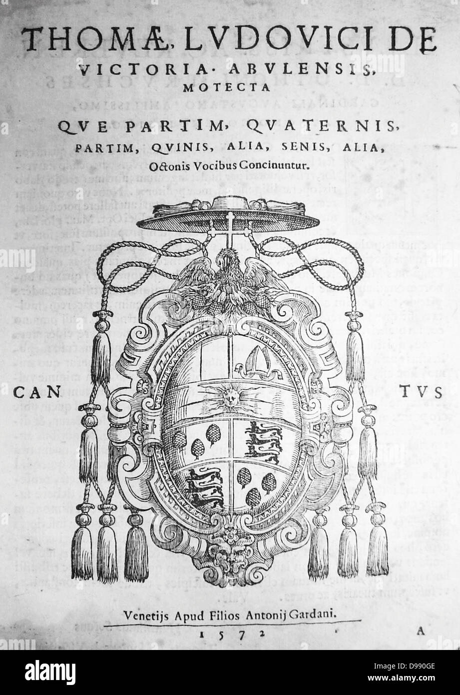 1572 title page of Compositions by Tomas Luis da Victoria. Tomás Luis ...